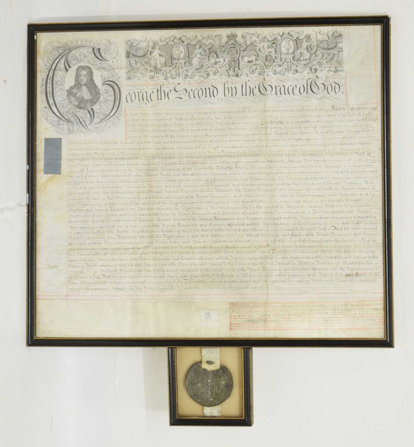 Lot 257 - George II framed indenture for the 'Manor of