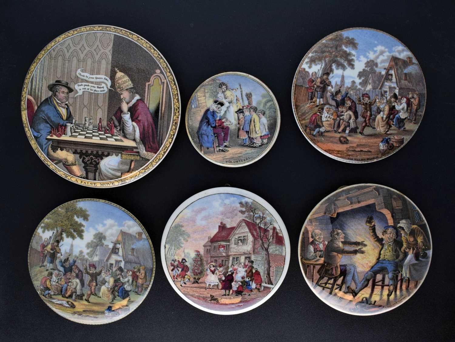 Lot 475 - Six 19th century Pratt ware pot lids A False
