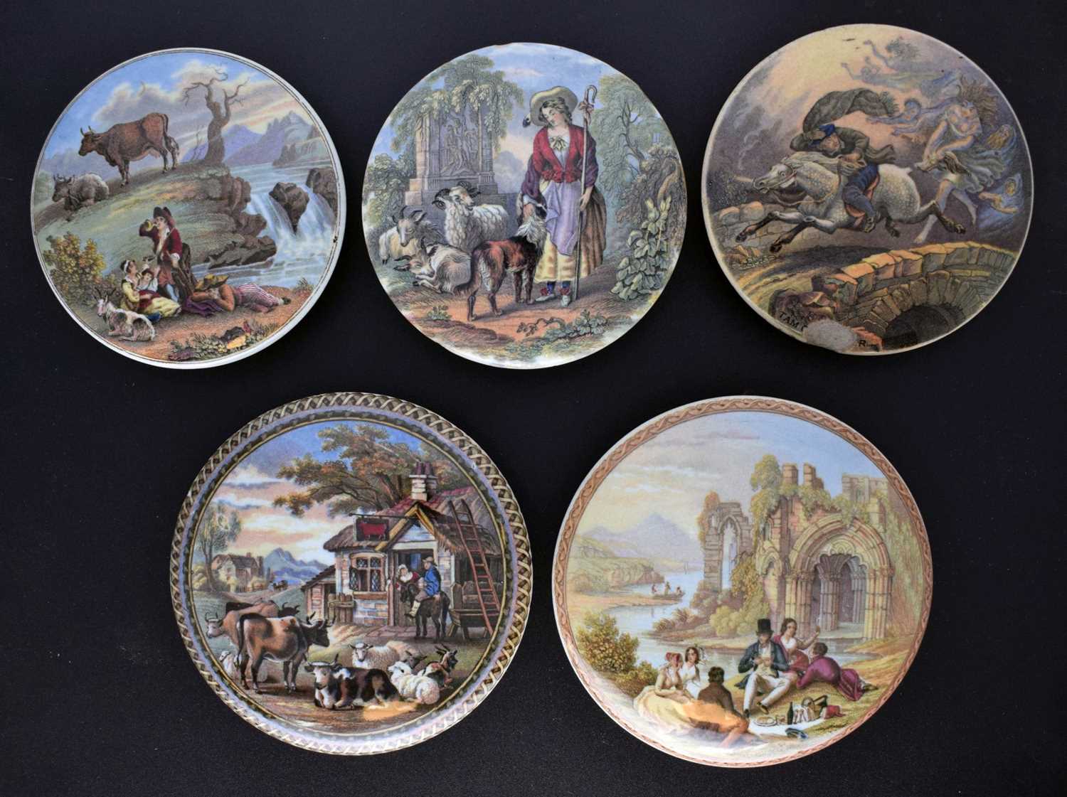 Lot 479 - Five 19th century Pratt ware pot lids The