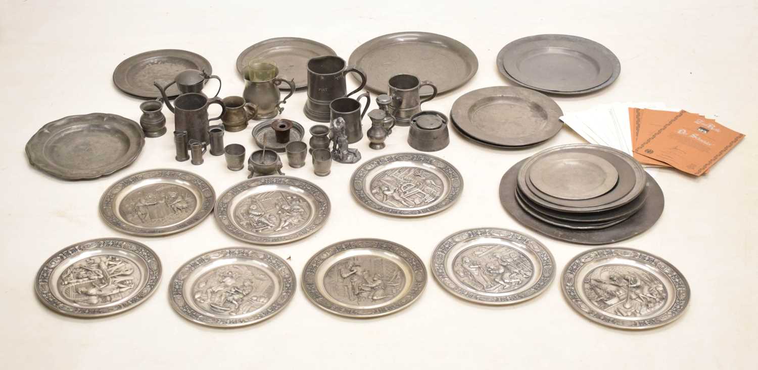 Lot 333 - Collection of pewter plates and tankards,